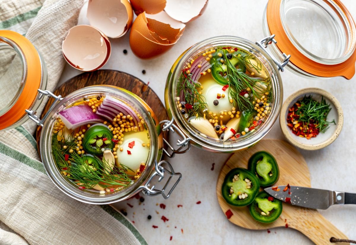 Spicy Jalapeño Pickled Eggs with Dill and Garlic (No Canning Required)